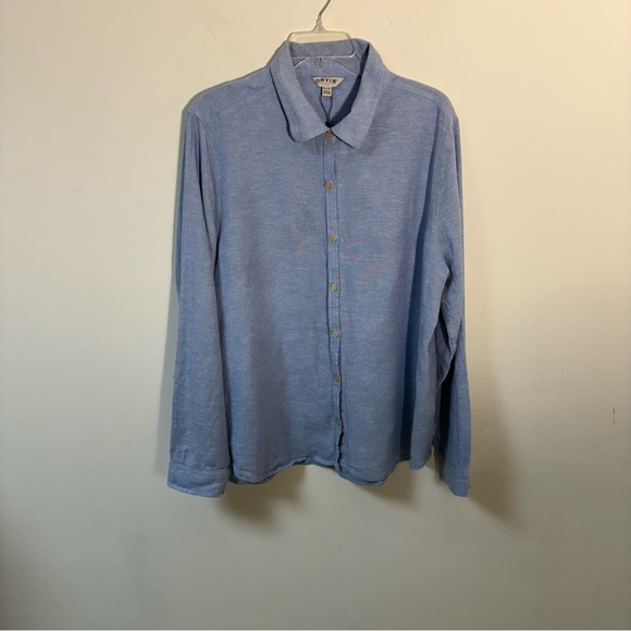 Orvis | Tops | Orvis Womens Blue Casual Blouse Linen Blend Roll Tab ...
